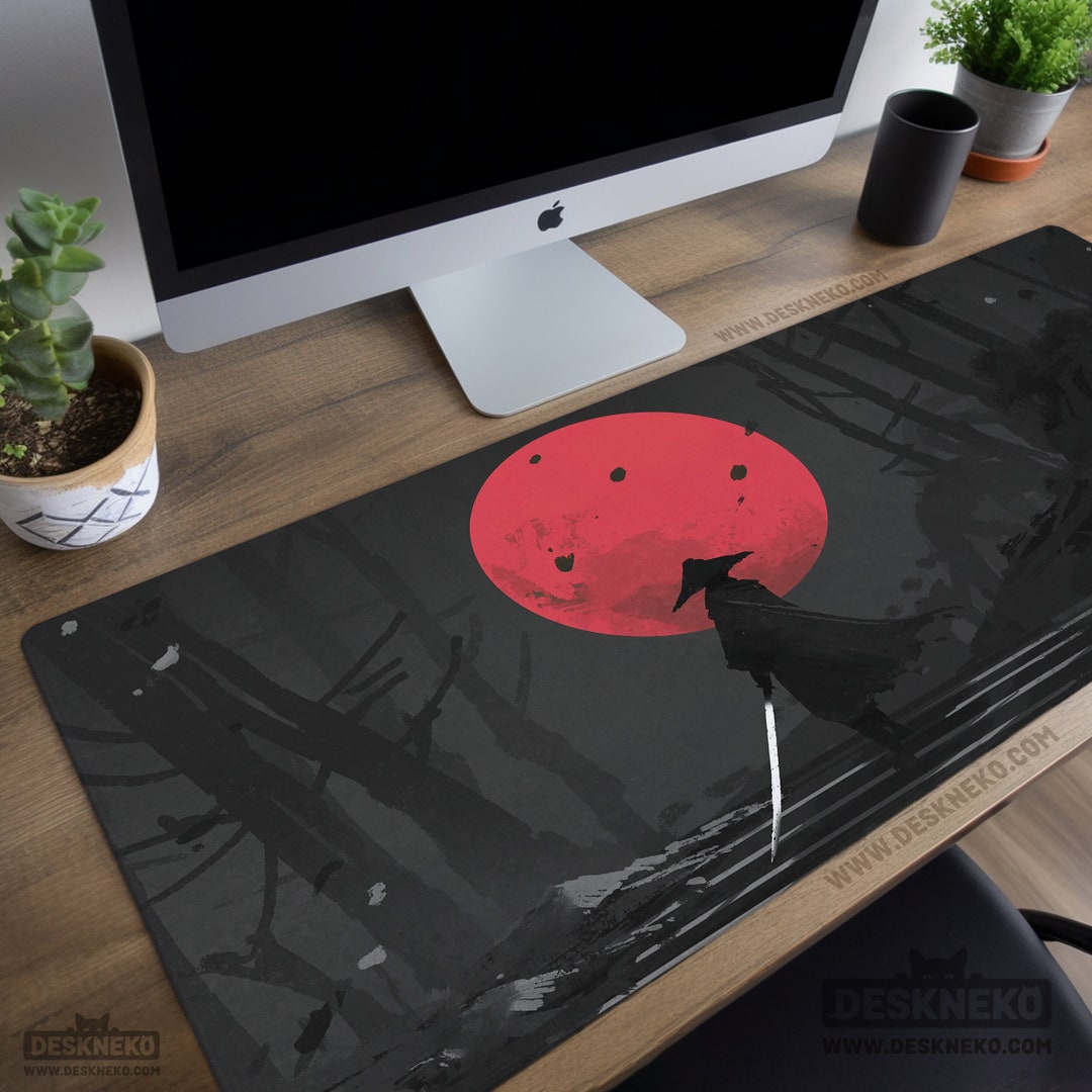 Japanese Desk Mat XL, Samurai Mouse Pad Large, Anime Black Red Deskmat ...