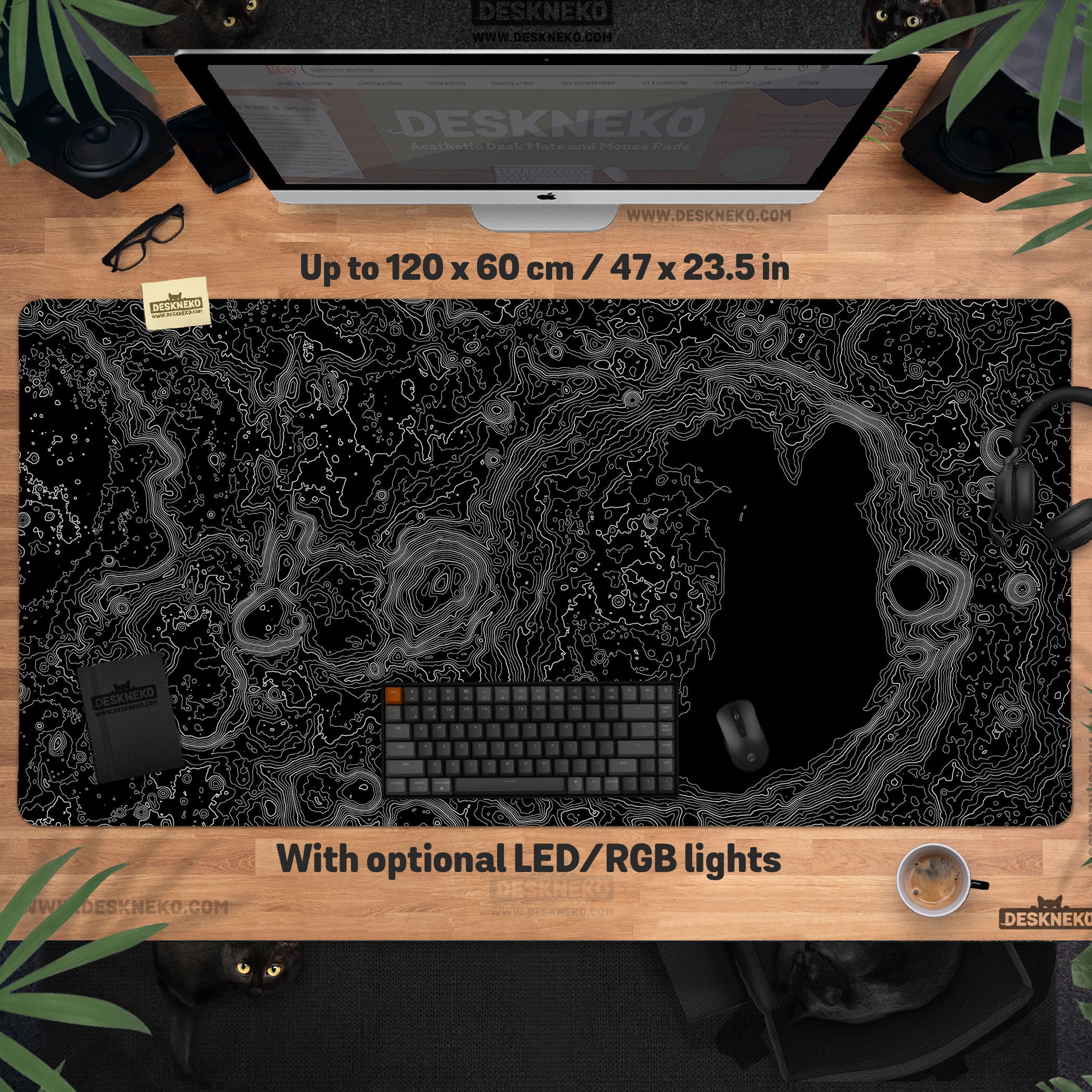 Moon Topo Desk Mat: Map Relief Mouse Pad, Topography Contour Mousepad ...