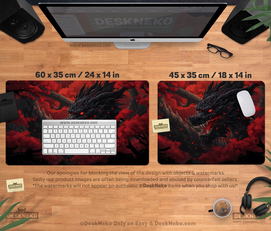 Red Dragon Desk Mat: Play Mat Mouse Pad, Black Japanese Keyboard ...