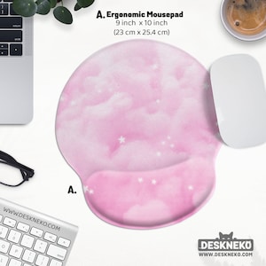 Fluffy Clouds Mouse Pad With Wrist Rest, Cute Pink Ergonomic Mousepad ...