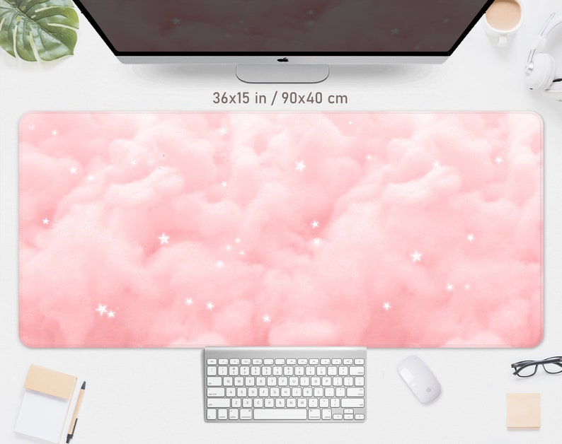 Pink Clouds Desk Mat Cotton Candy Mousepad Kawaii, Cute Small Mouse Pad ...