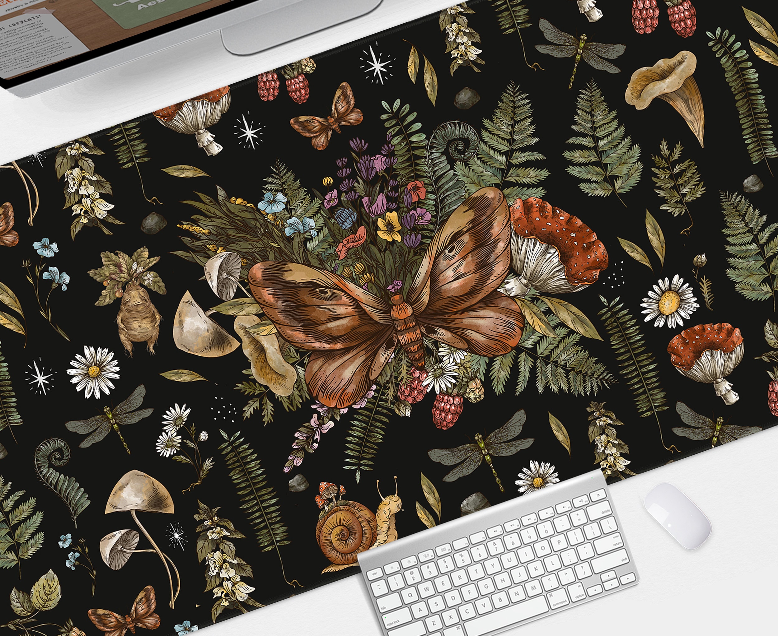 Witchy Desk Pad Cottagecore, Mushroom Mouse Pad, Moth Butterfly Goth ...