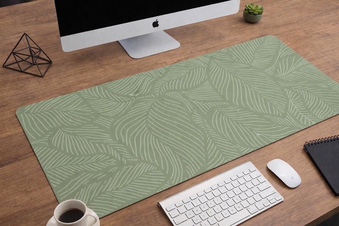 Sage Green Desk Mat Mousepad, Multiple Sizes Stitched Edges, Boho Chic ...
