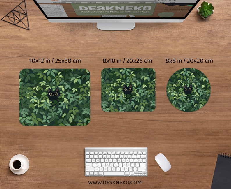 Cute Green Desk Mat Kawaii Black Cat Mousepad Aesthetic - Etsy