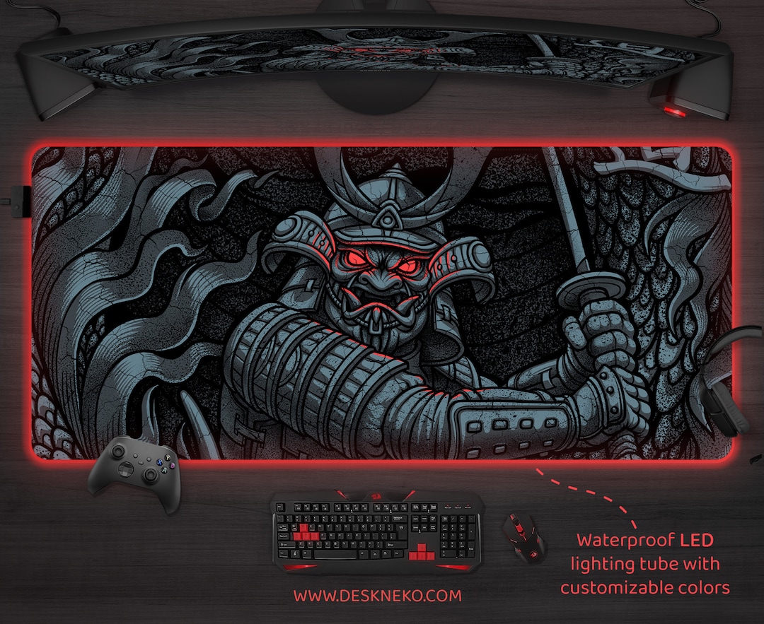 Samurai Desk Mat Black and Red, Gaming Mousepad Oni Japanese Warrior ...
