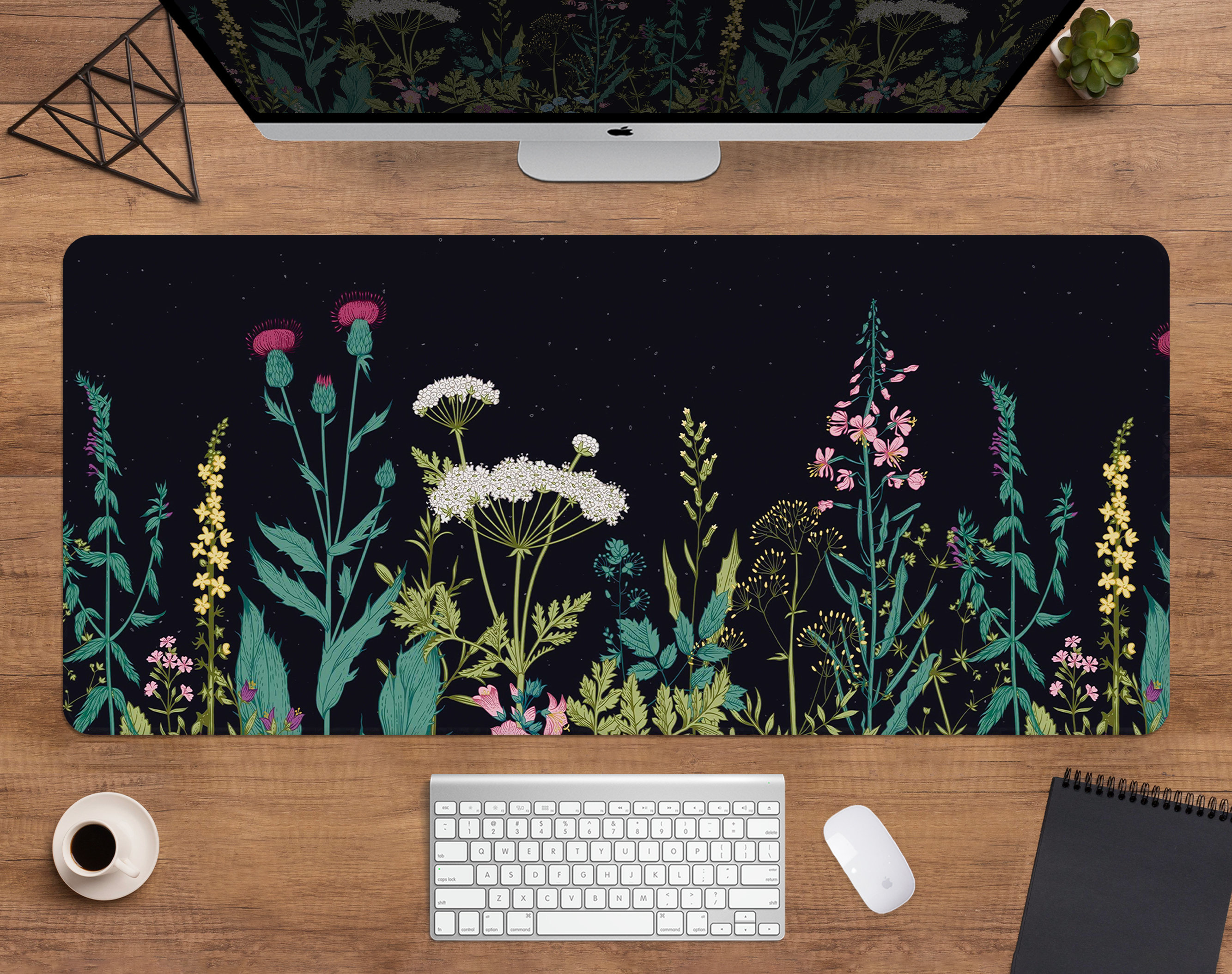 Cottagecore Desk Mat Xxl Dark Pressed Flowers Mousepad Xl - Etsy