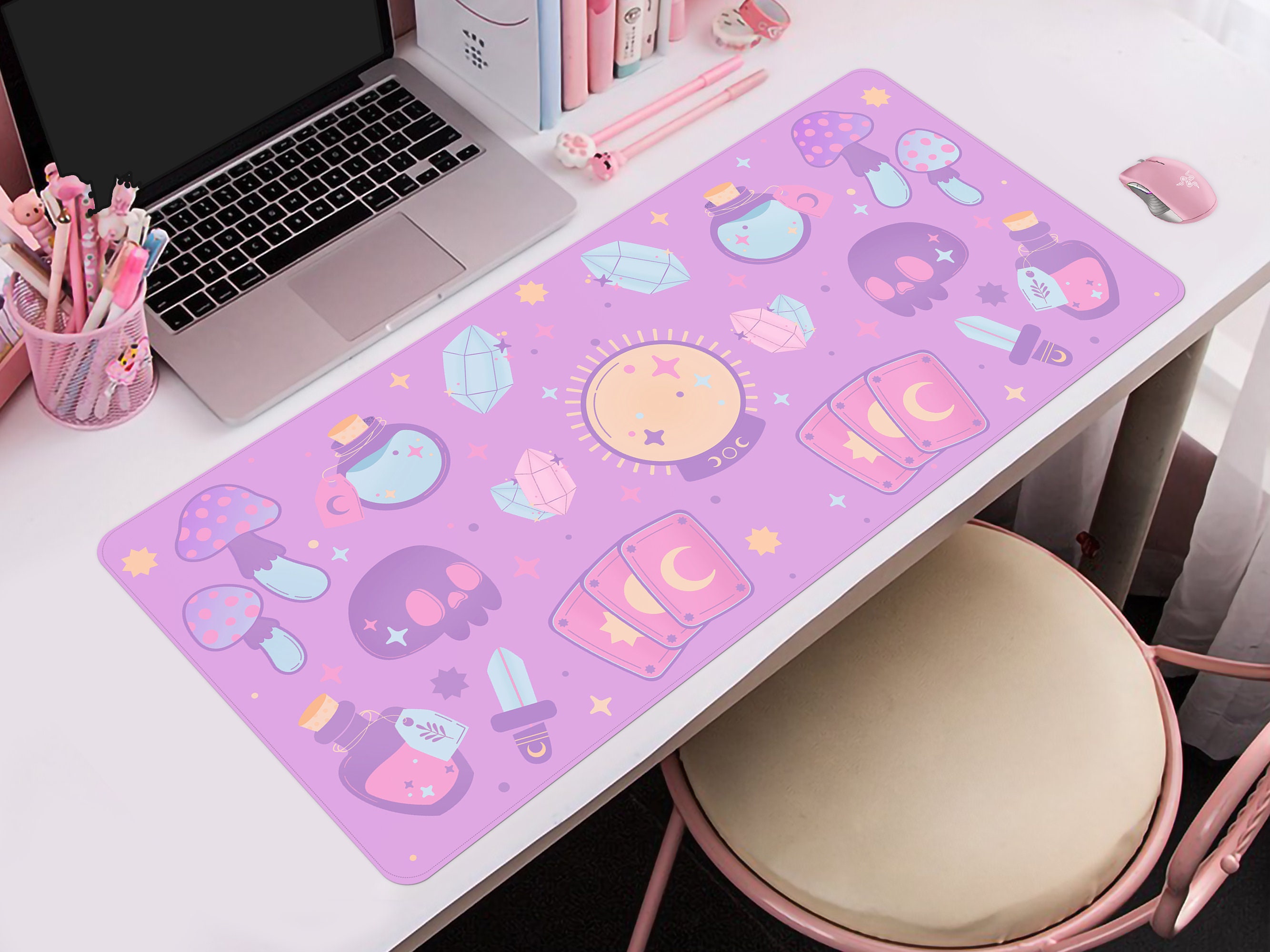 Pastel Goth Desk Mat Kawaii, Cute Witch Mousepad Purple, Pastel Lilac ...