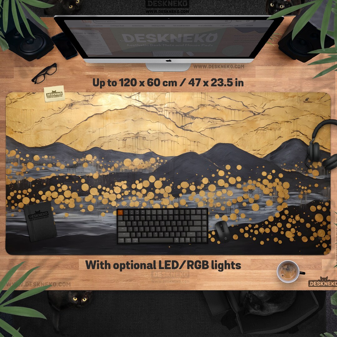 Black & Gold Desk Mat: Mouse Pad, Art Nouveau Deskmat Xl, Gustav Klimt ...