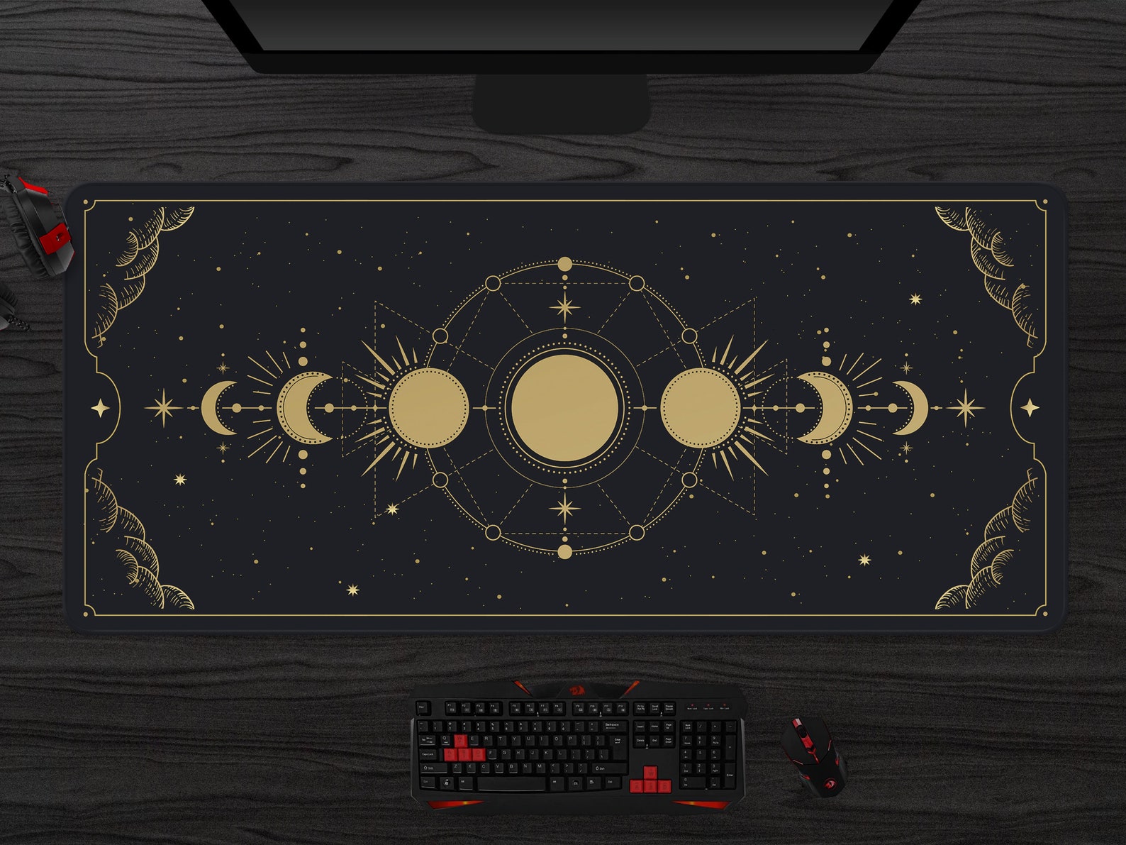 Moon Phases Mousepad Celestial Desk Mat Xl Gold Moon Cycle - Etsy