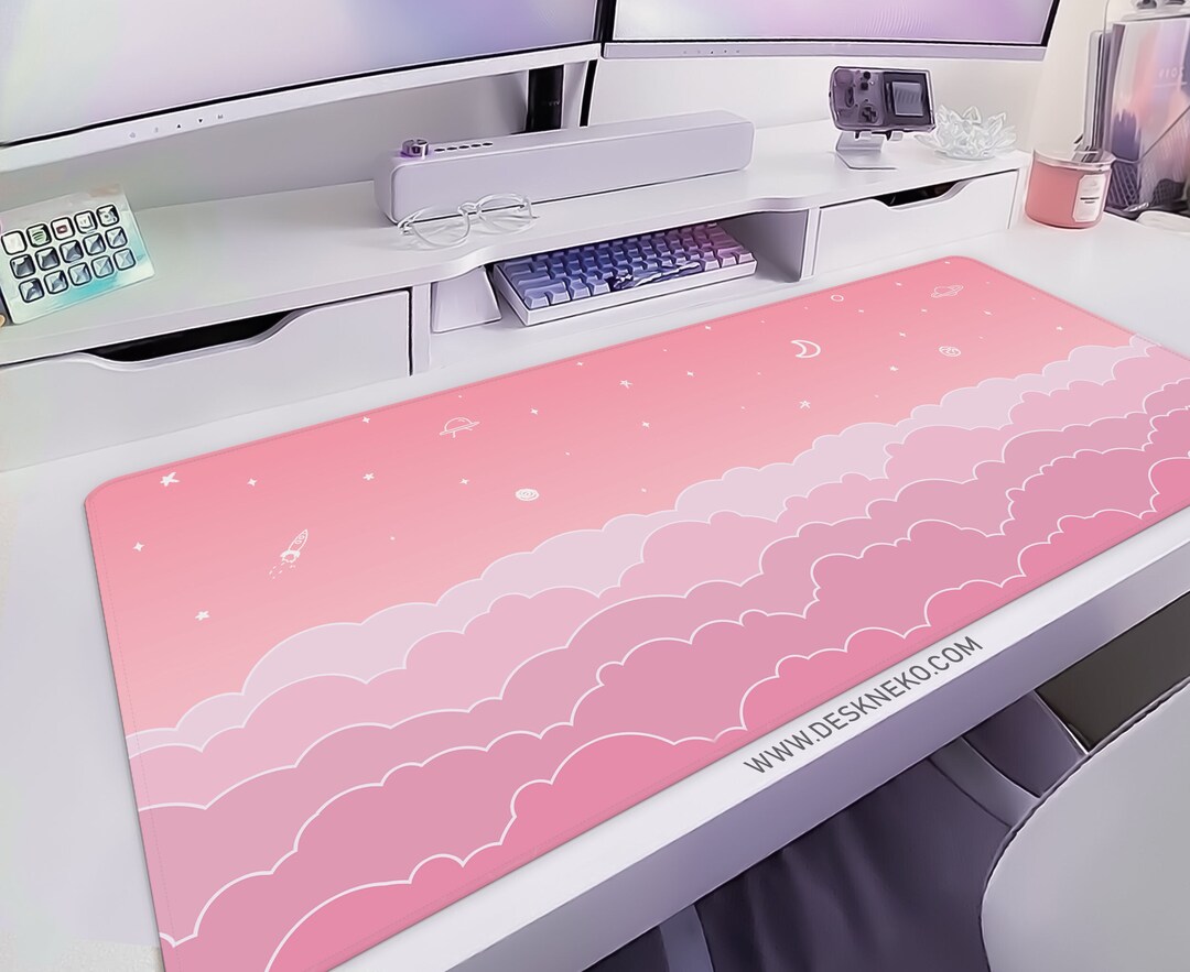 Kawaii Desk Mat Pink Cute Mouse Pad Aesthetic Pastel Clouds - Etsy
