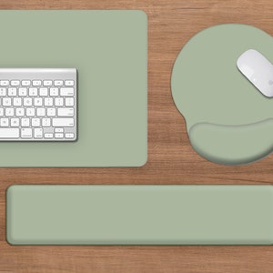 Plain Desk Mat Sage Green, Custom Color Mousepad With Wrist Rest ...