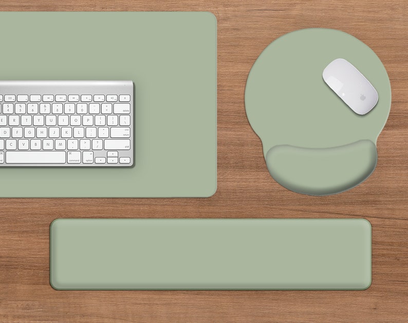 Plain Desk Mat Sage Green, Custom Color Mousepad With Wrist Rest ...