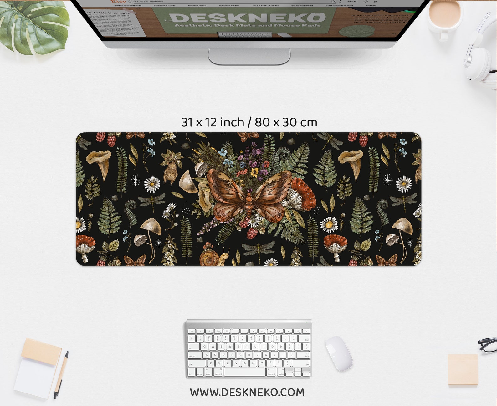 Witchy Desk Pad Cottagecore, Mushroom Mouse Pad, Moth Butterfly Goth ...