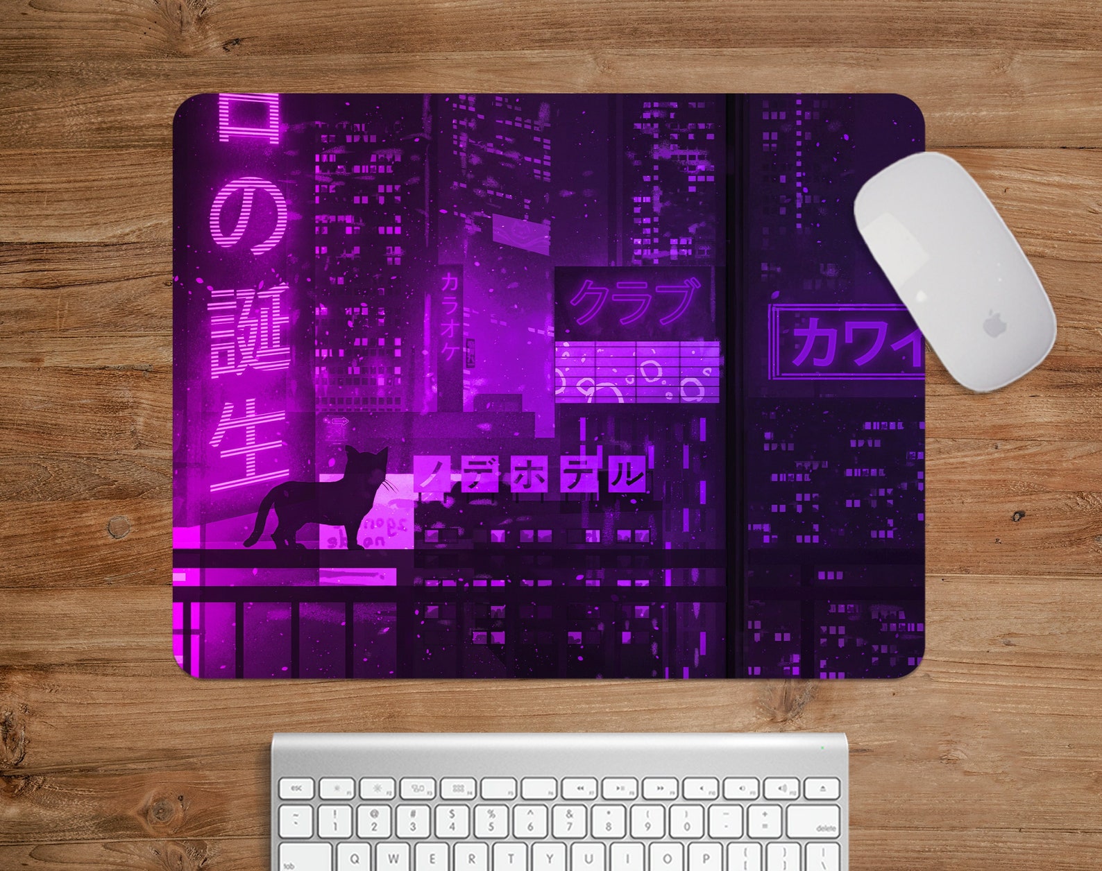 Neon Tokyo Mousepad, City Skyline Desk Mat, Purple Japanese Anime ...