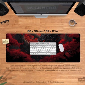 Red Dragon Desk Mat: Play Mat Mouse Pad, Black Japanese Keyboard ...