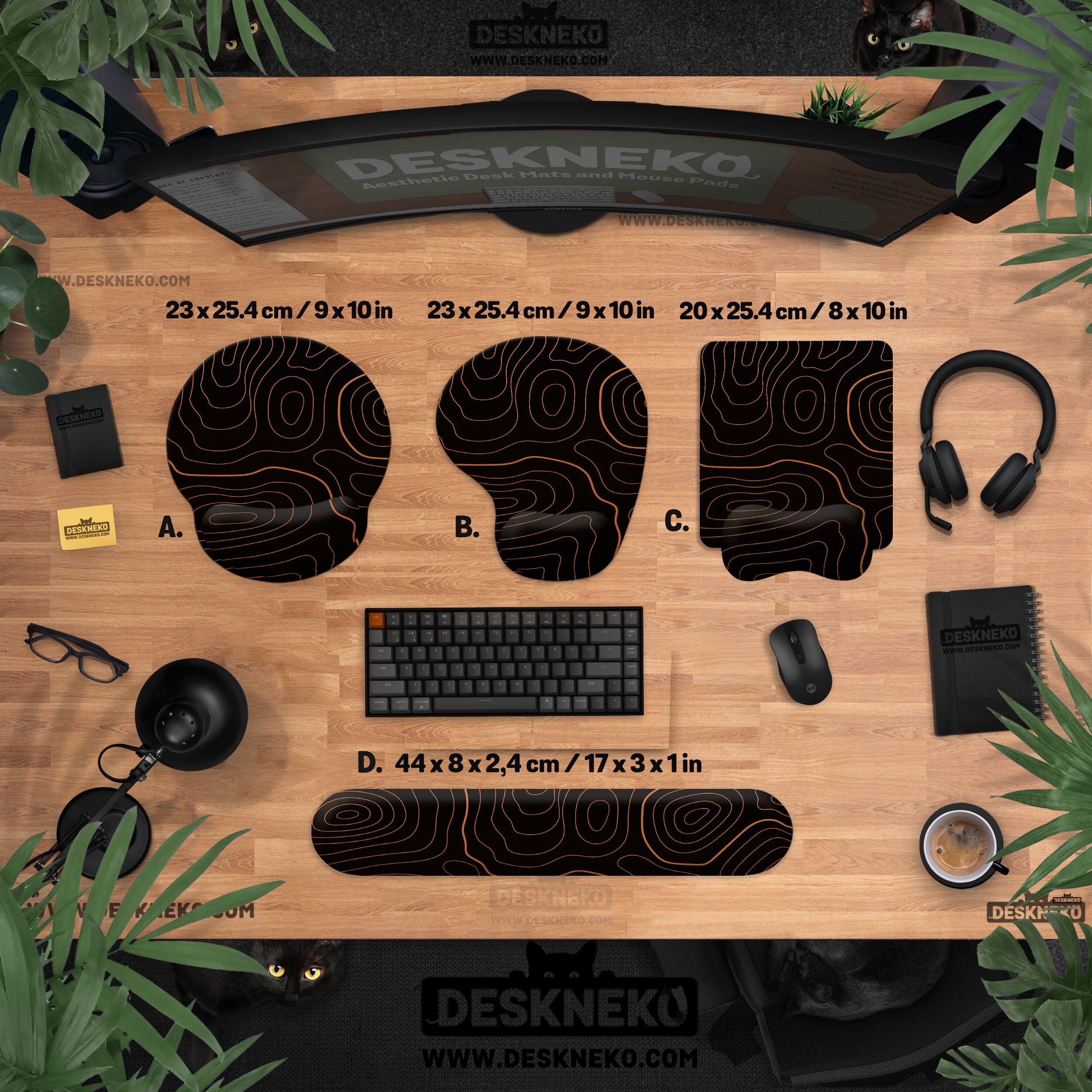 Topo Desk Mat Orange, Gaming Mouse Pad Large, Minimal LED Deskmat Black ...