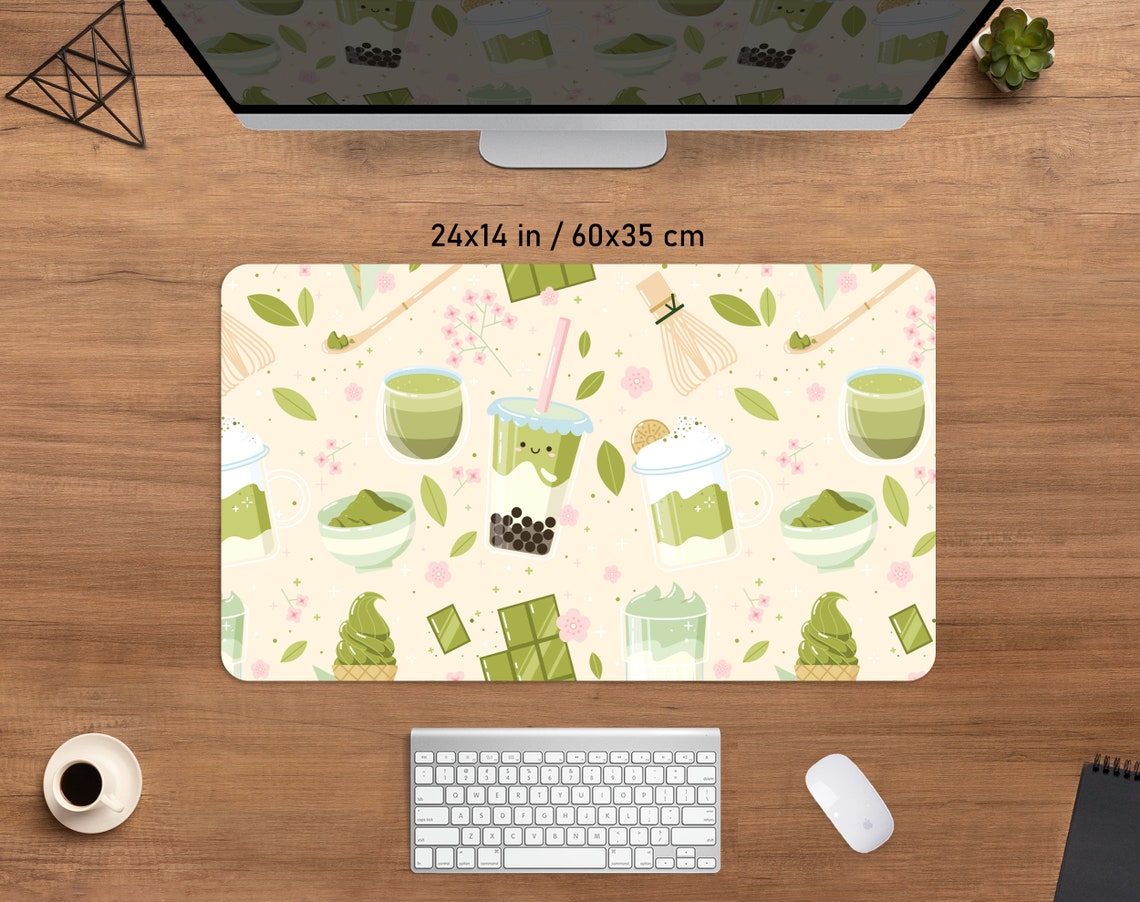Matcha Desk Mat Kawaii Mousepad Boba Tea, Kawaii Cute Sage Green ...