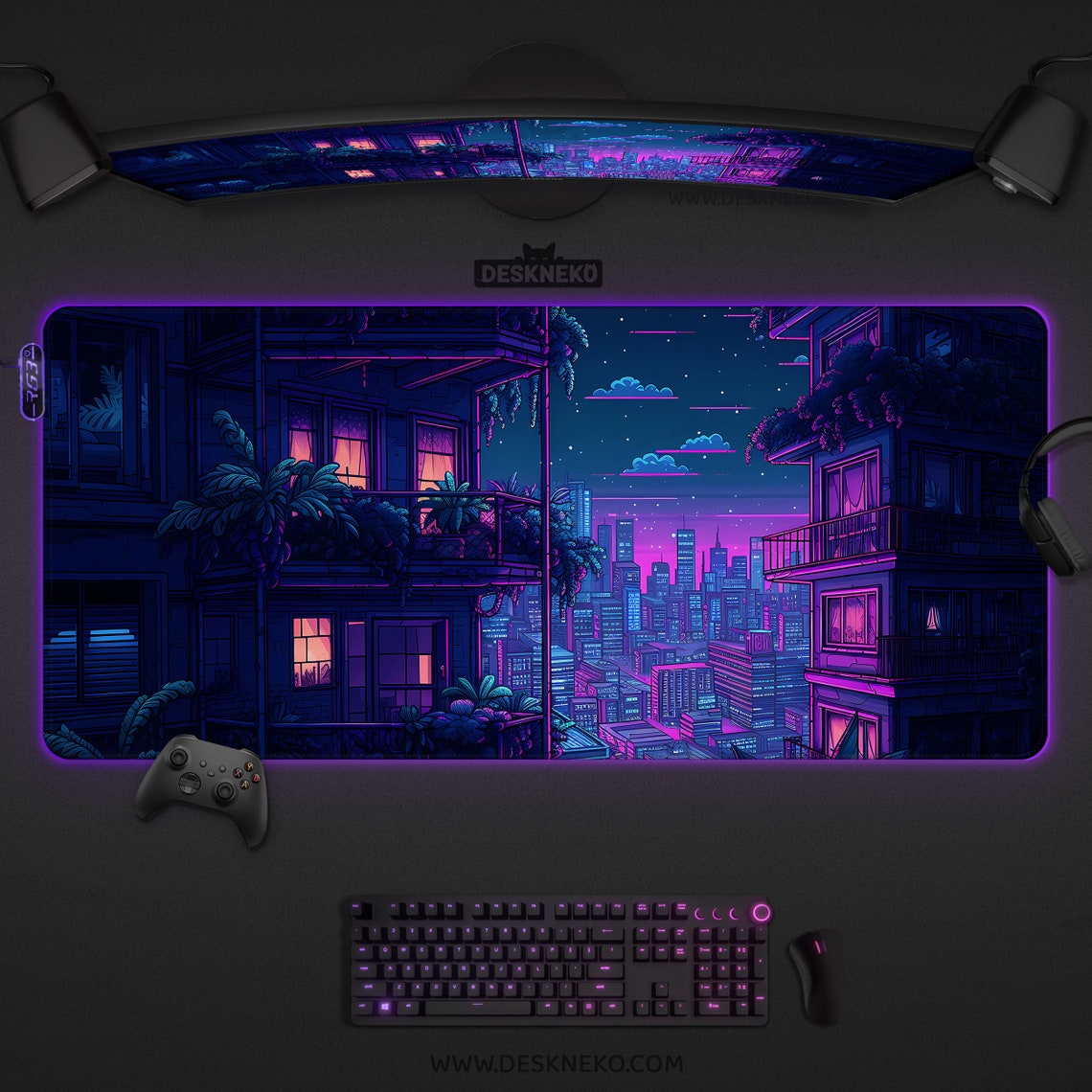 RGB Desk Mat Xl, Gaming Mouse Pad Led, Large PC Desk Mat Xxl, Vaporwave ...