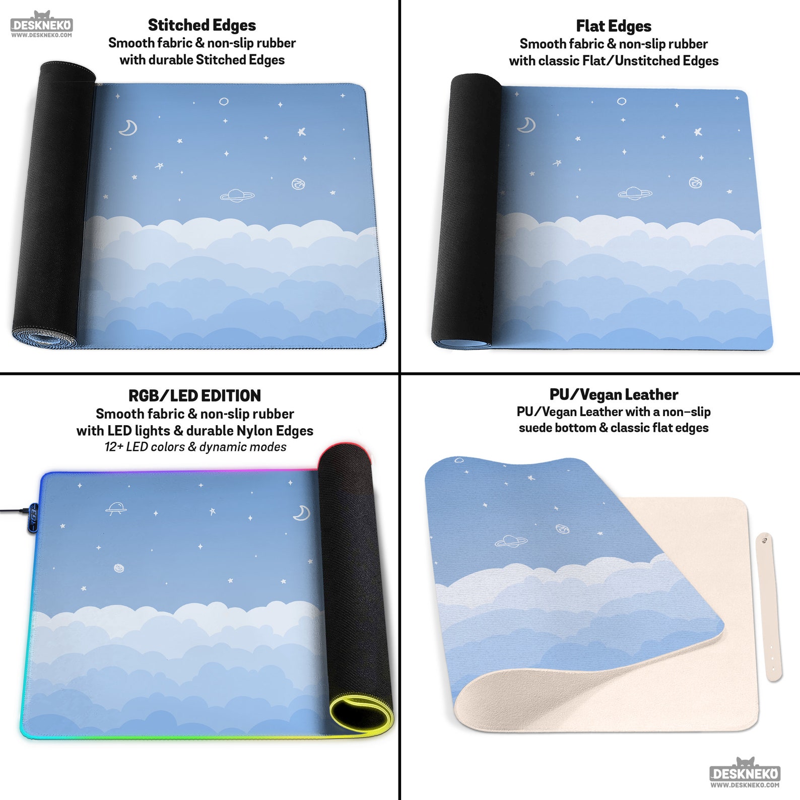 Light Blue Desk Mat, Cute Mousepad Large, Kawaii Anime Aesthetic Clouds ...