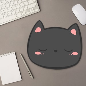 Kawaii Mousepad Cute Cat Mouse Pad, Kawai Anime Aesthetic, Black or ...