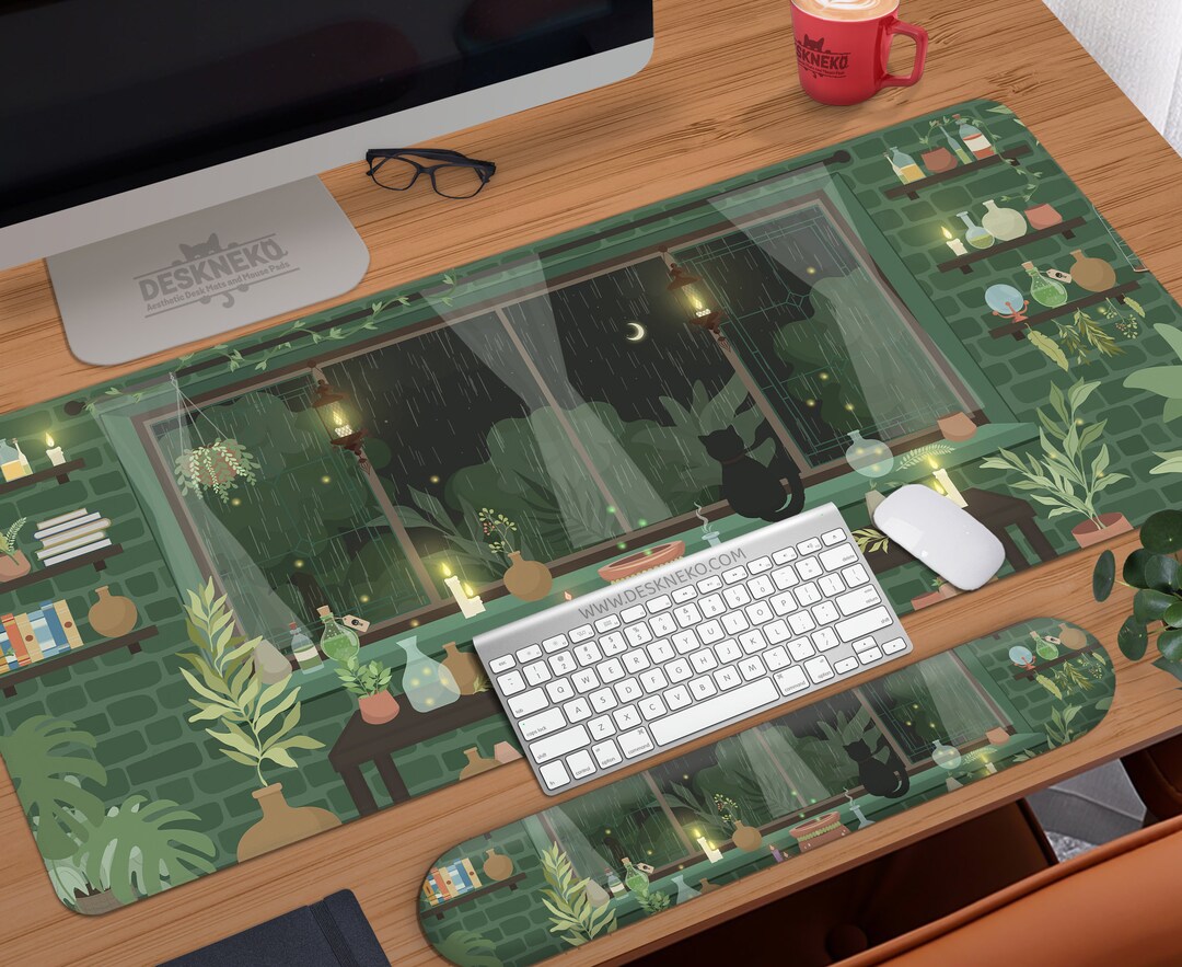 Witchy Desk Mat Cute, Cozy Mousepad Large, Green Plants Mouse Pad ...