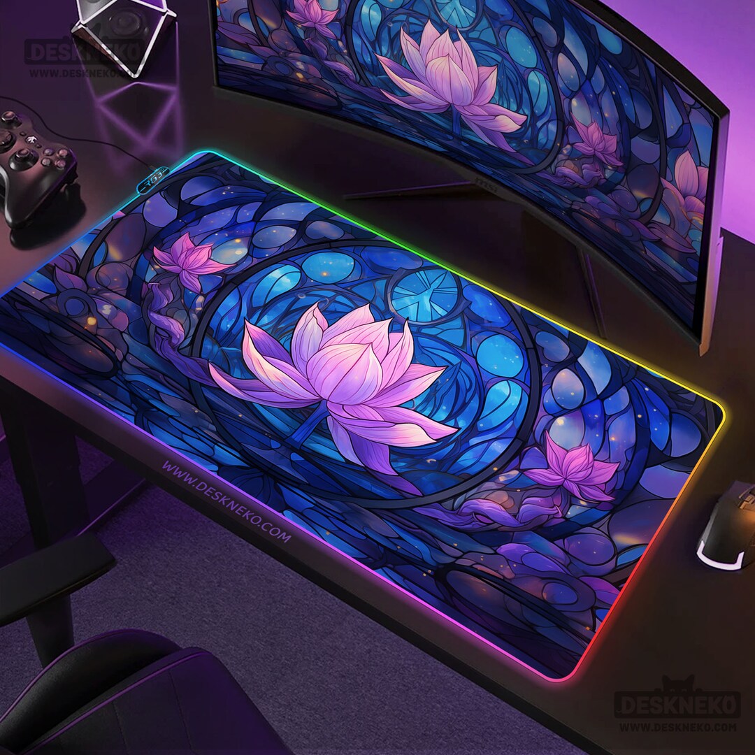 Lotus Flower Mouse Pad LED: Gaming Desk Mat RGB, Large Keyboard Deskmat ...