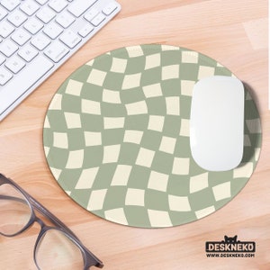Checkered Mouse Pad With Wrist Rest, Green Groovy Boho Sage Beige ...
