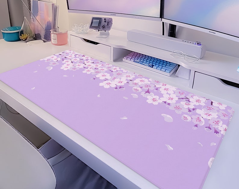 Sakura Blossom Deskmat Cute, Pastel Purple Lilac Lavender Cherry ...