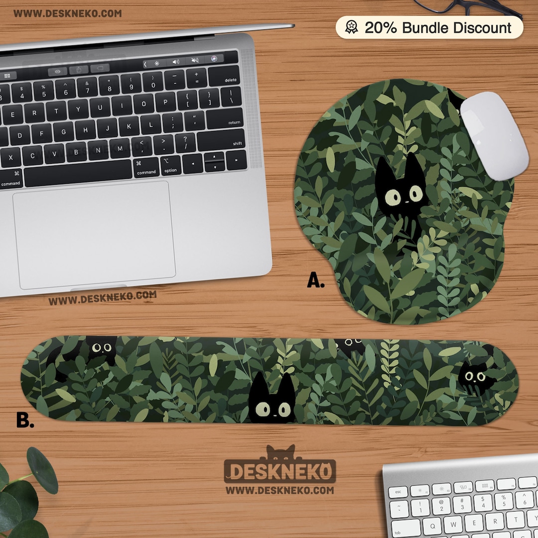 Cute Cats Mouse Pad: With Wrist Rest, Green Ergonomic Mousepad, Hand ...