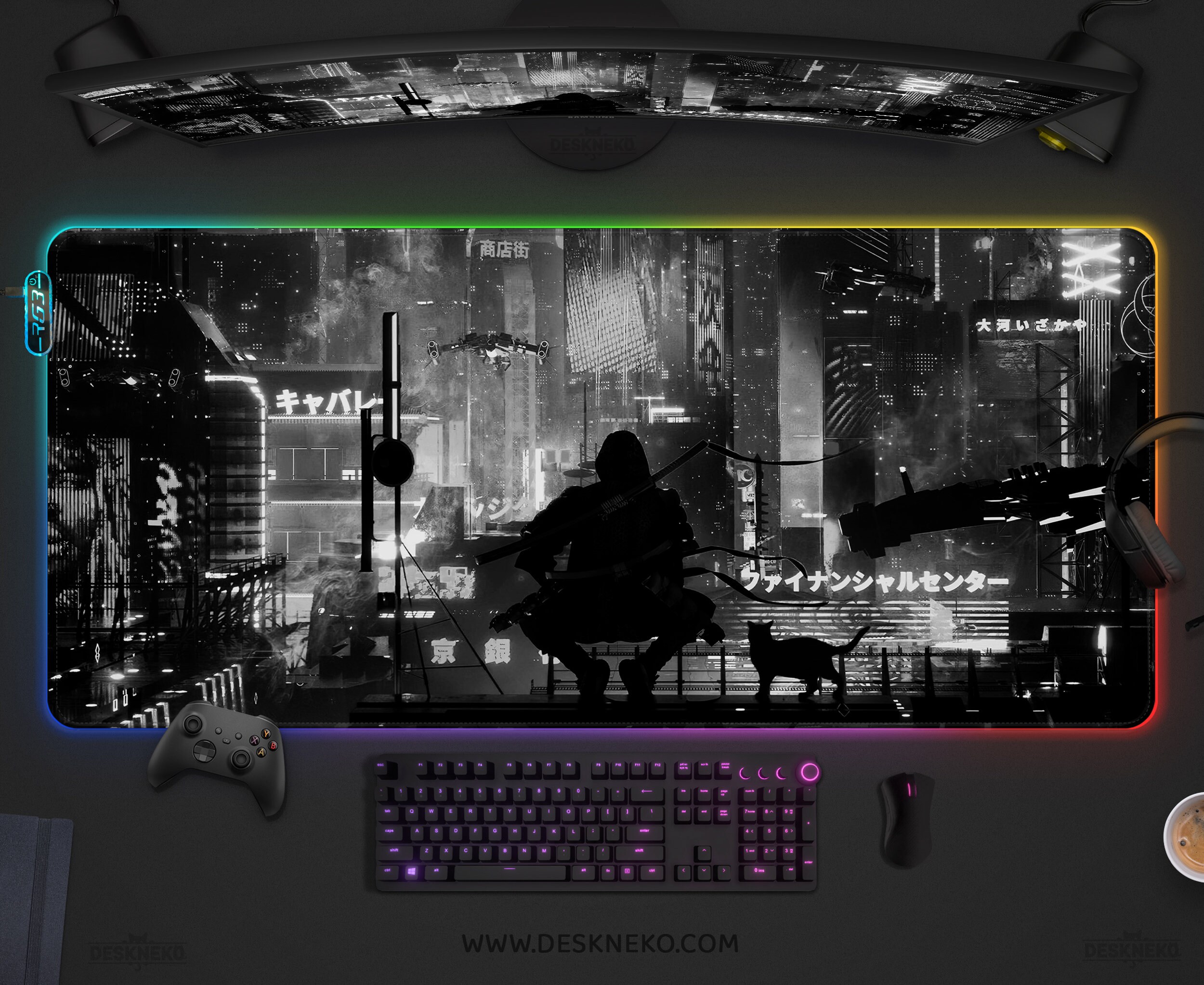 Gaming Desk Mat Black and White, Anime Deskmat Vaporwave sold by Nest ...
