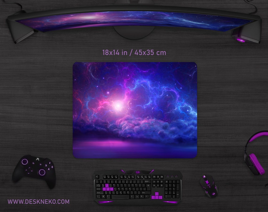Nebula Desk Mat Galaxy Mousepad Space Purple Stars Portal - Etsy
