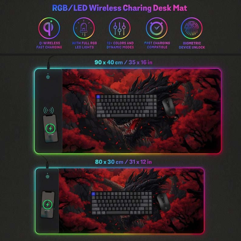 Gaming Mouse Pad Led, Red Dragon Deskmat Xl, Dark Magic Aesthetic ...