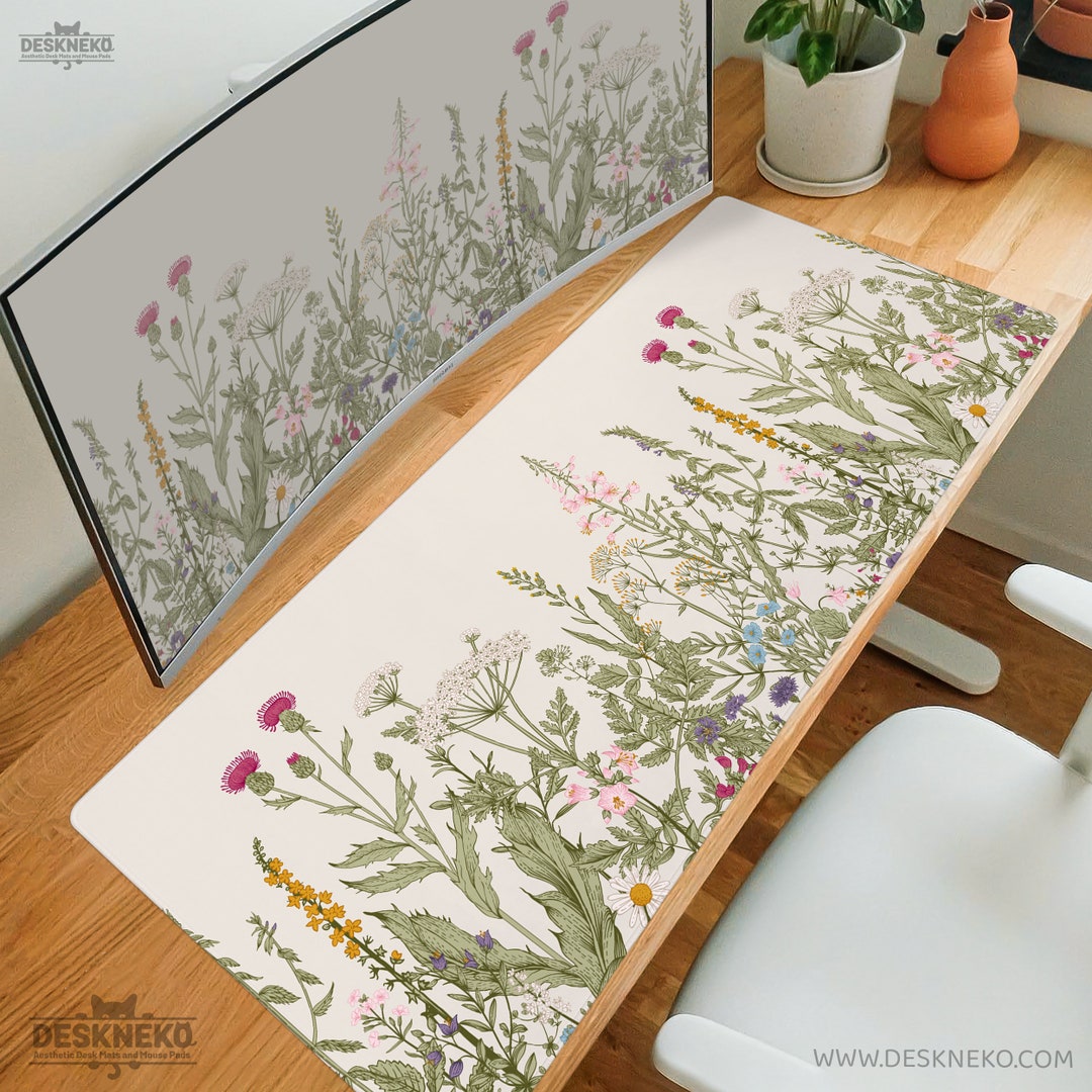 Floral Desk Mat Nature, Large Mousepad Xl, off White Beige Cottagecore ...