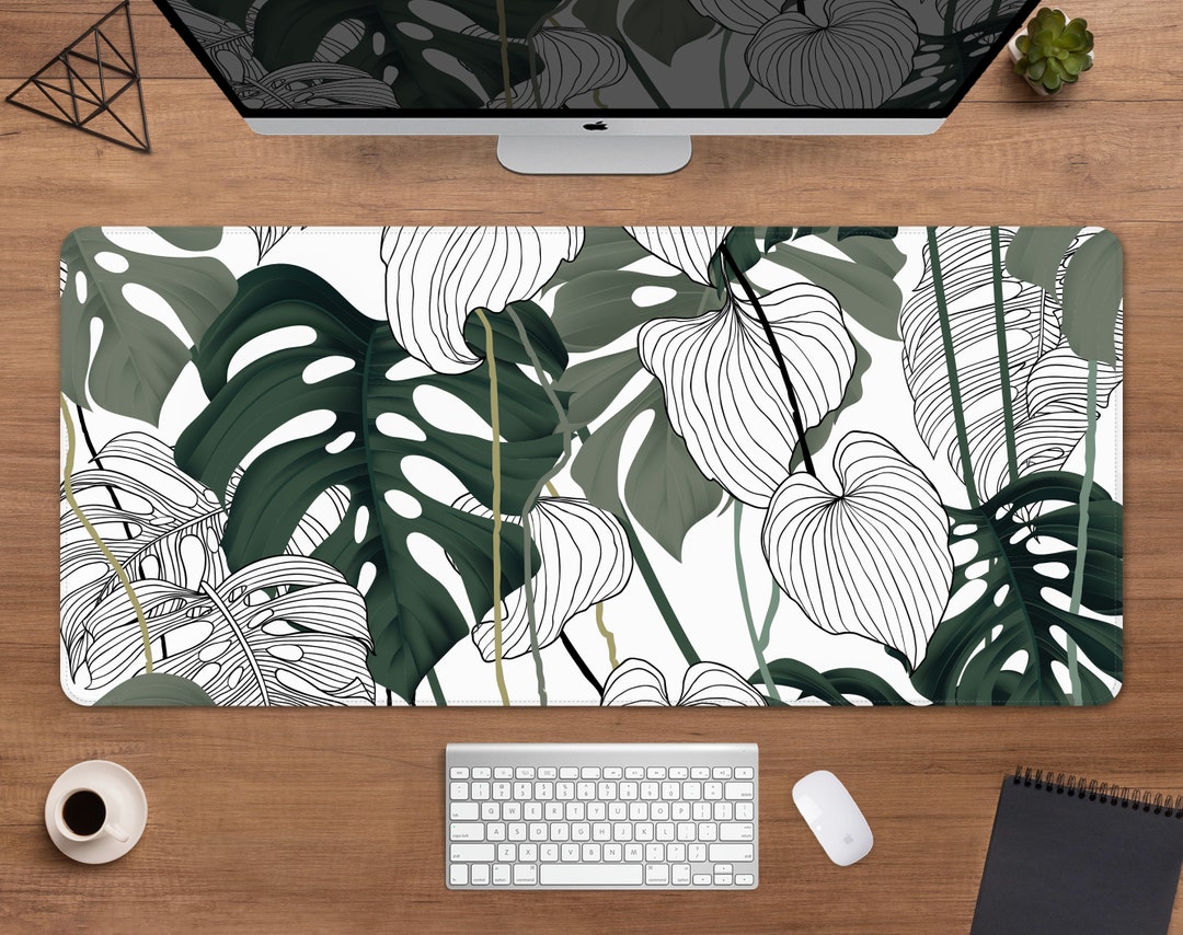 Monstera Desk Mat Nature Mousepad, Tropical Green Monsterra Leaves Boho ...