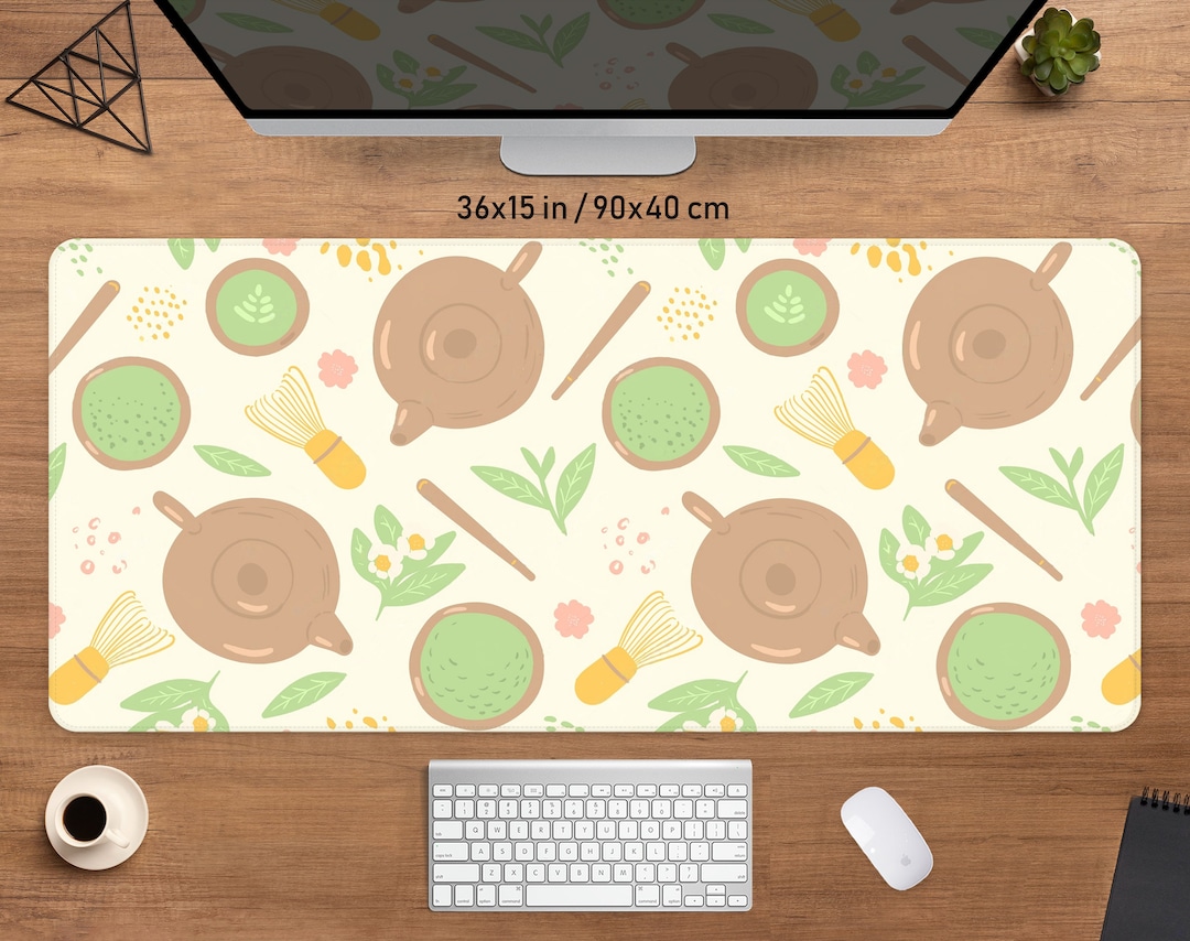 Matcha Green Desk Mat Kawaii Mousepad Japanese, Tea Ocha Cute Sage ...