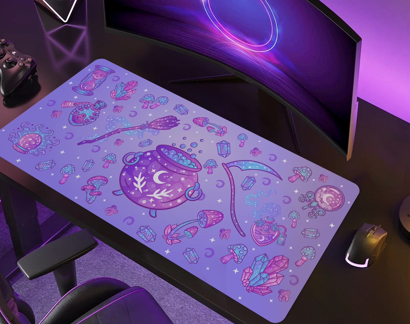Pastel Witch Desk Mat Cute Kawaii Purple Mousepad Witchy Xxl - Etsy