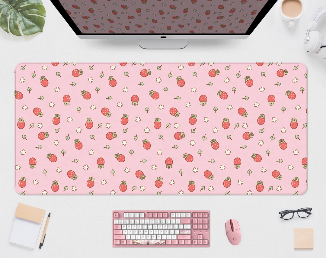 Cute Strawberry Mousepad, Kawaii Pink Gaming Deskmat, Anime Aesthetics ...