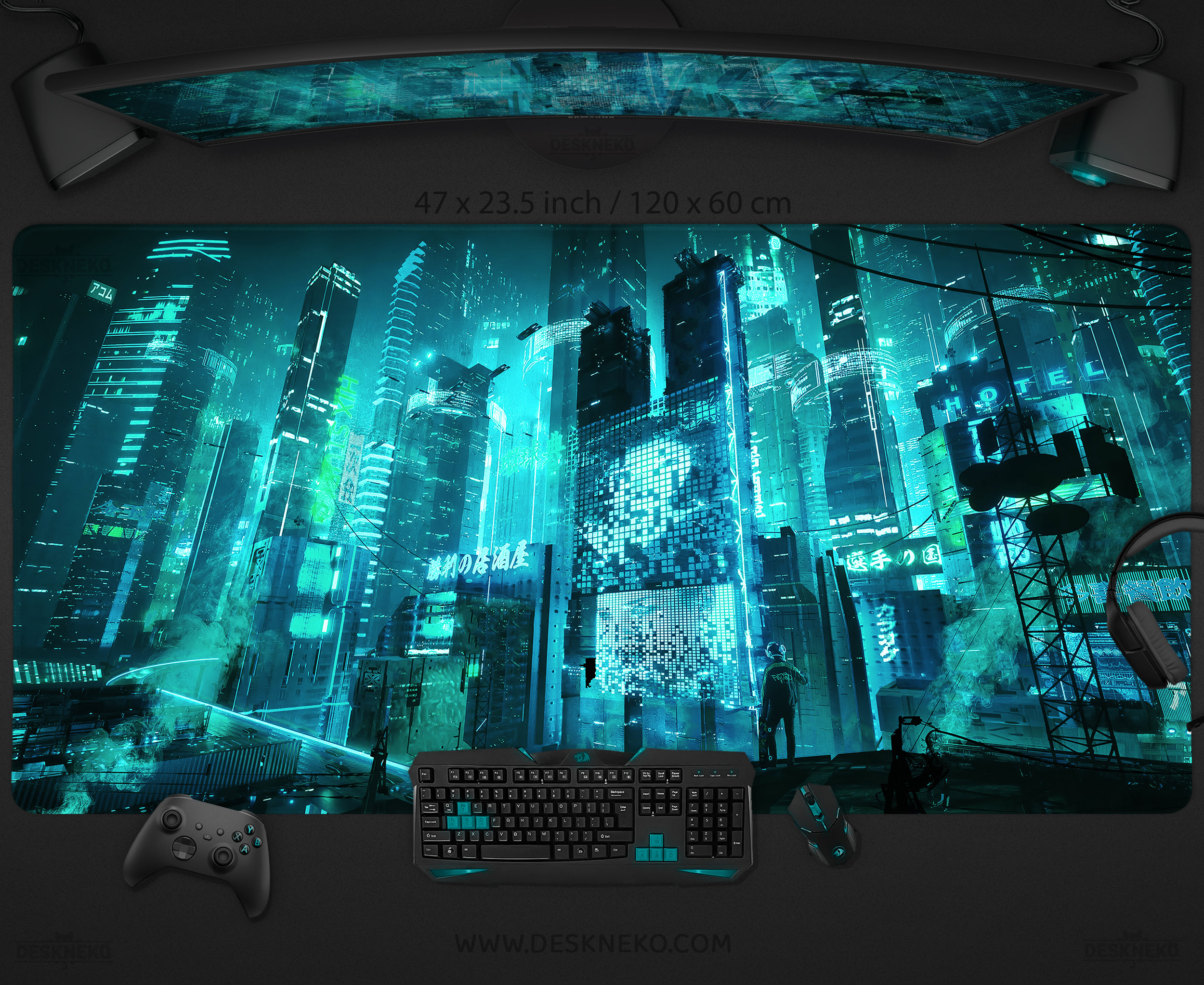 Cyan Gaming Desk Mat, Cyberpunk Mouse Pad Large, XXL Rgb Led Keyboard ...