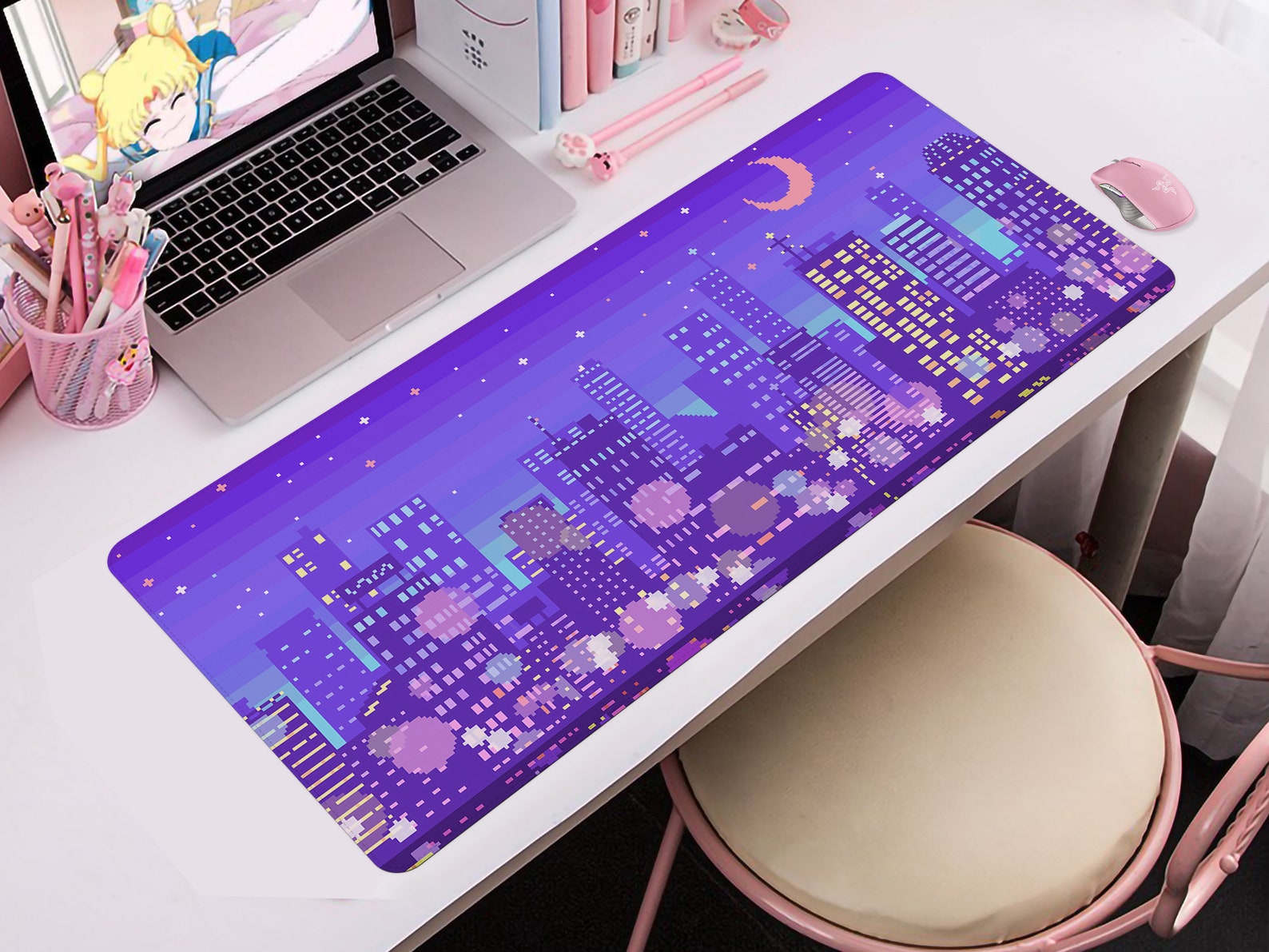 Retro Anime Desk Mat 90s Vaporwave Aesthetics Pastel - Etsy