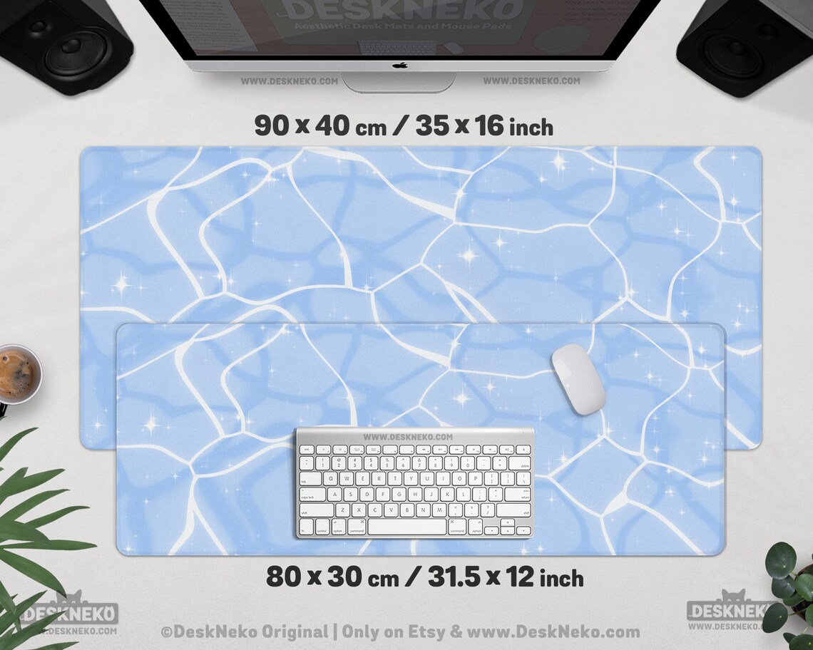 Blue Water Desk Mat: Kawaii Mouse Pad Xl, Light Ocean Waves Deskmat ...