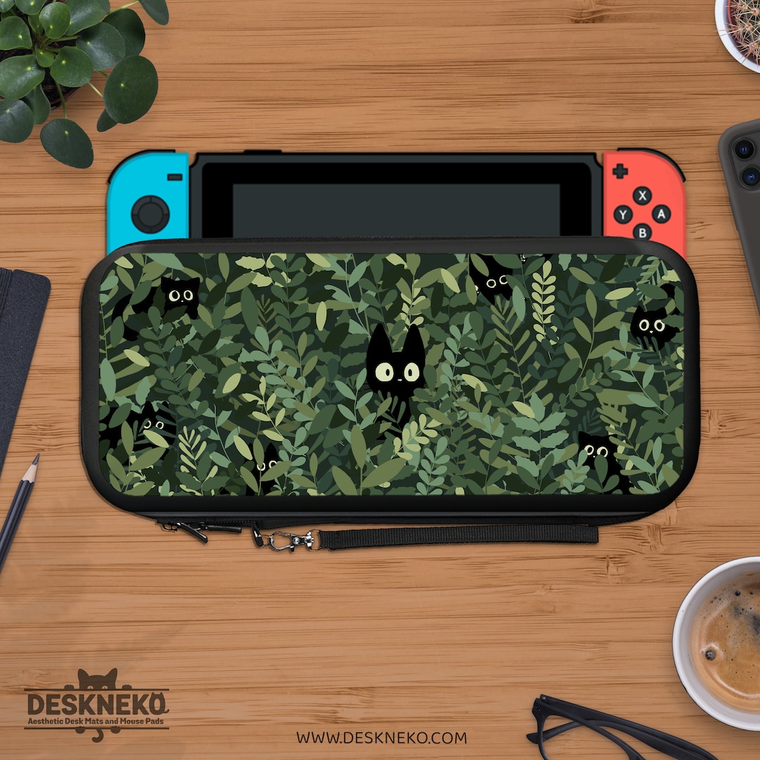 Cute Case for Nintendo Switch, Green Forest, Kawaii Black Anime Cats ...