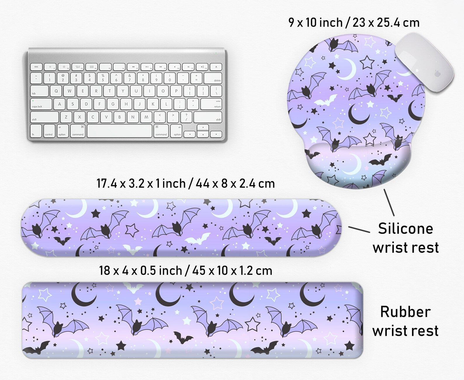 Pastel Goth Desk Mat, Cute Witch Mousepad, Bats Moon and Stars, Xxl ...
