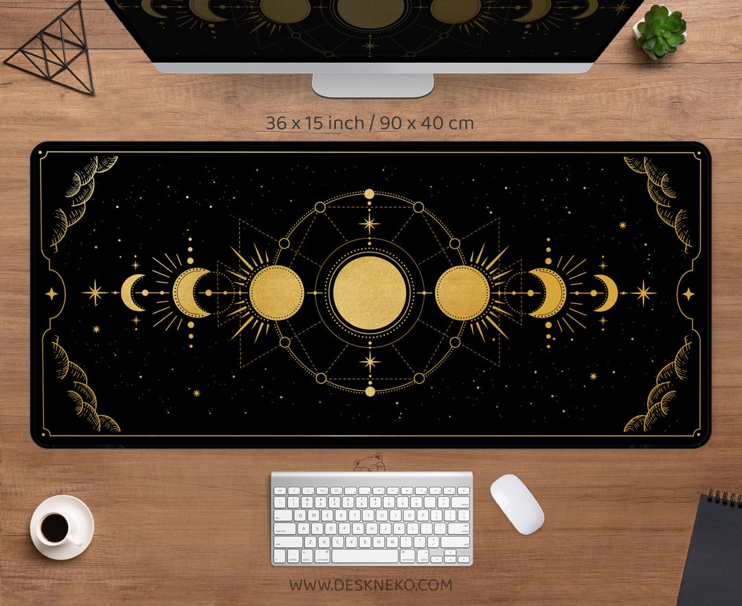 Moon Phases Desk Mat Gold, Celestial Mousepad, Witchy Mouse Pad Large ...