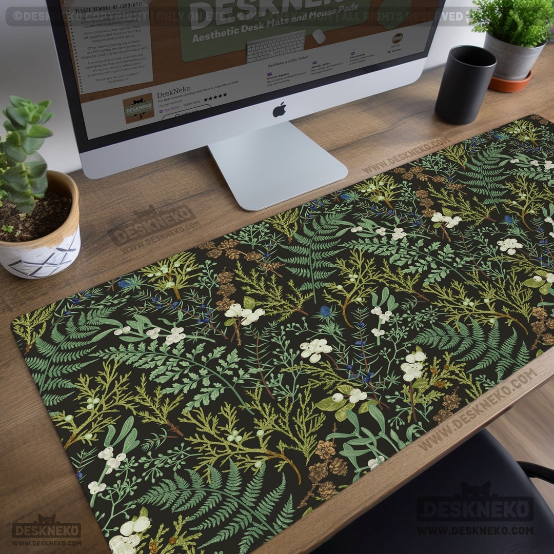 Botanical Desk Mat, Dark Green Mouse Pad, Fern Mousepad Large ...