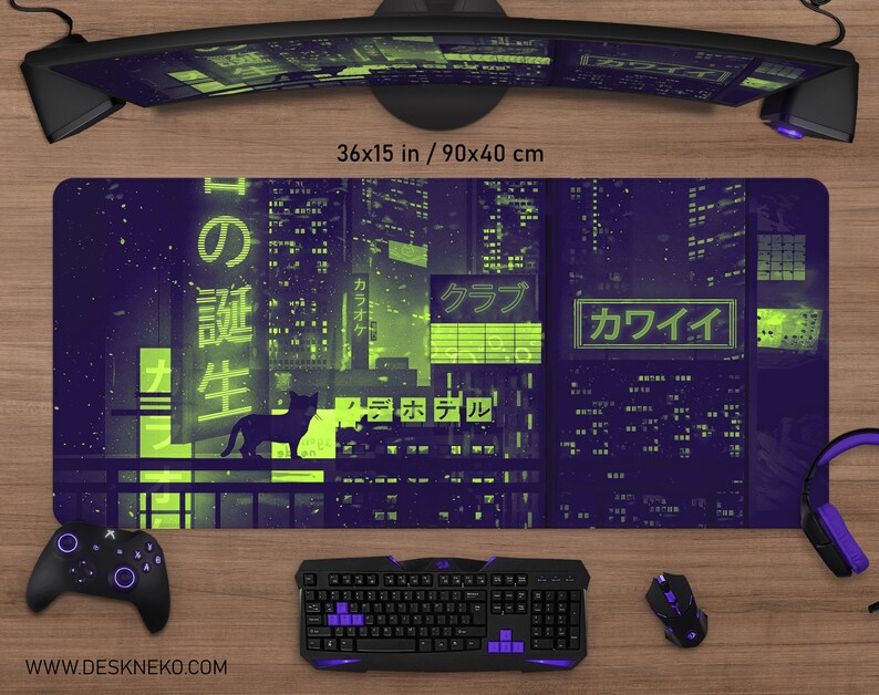 Vaporwave Desk Mat RGB Gaming Mousepad Deskmat Neon Green - Etsy
