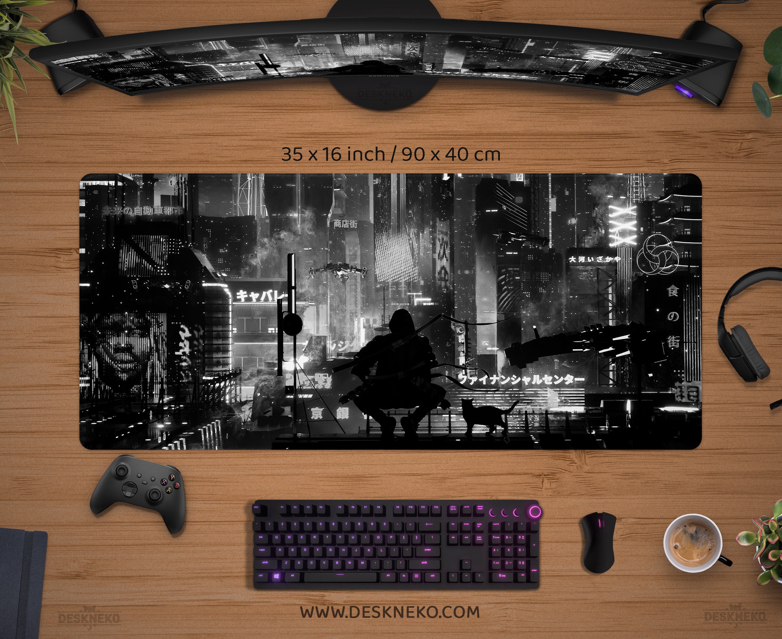 Gaming Desk Mat Black and White, Anime Deskmat Vaporwave sold by Nest ...