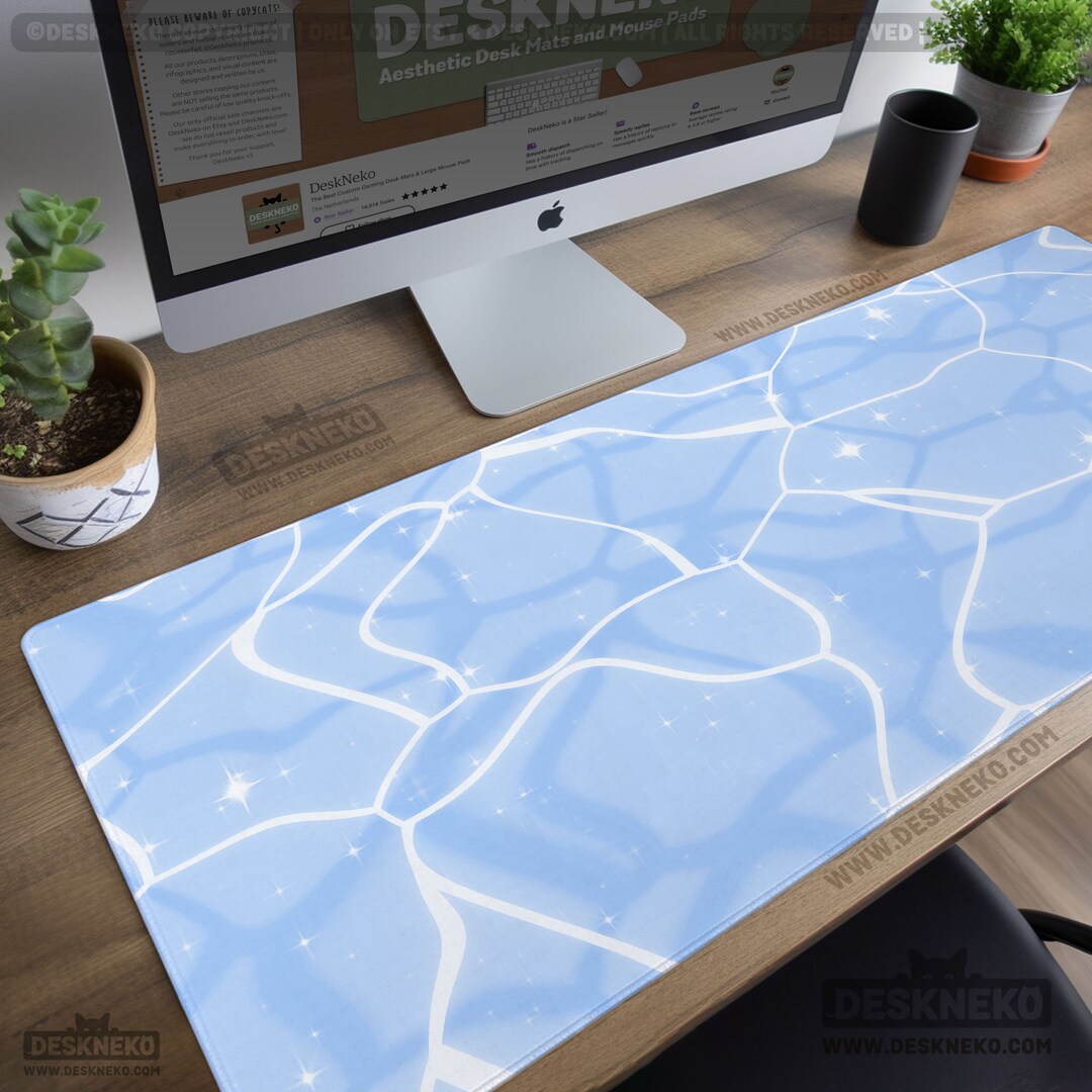 Blue Water Desk Mat: Kawaii Mouse Pad Xl, Light Ocean Waves Deskmat ...