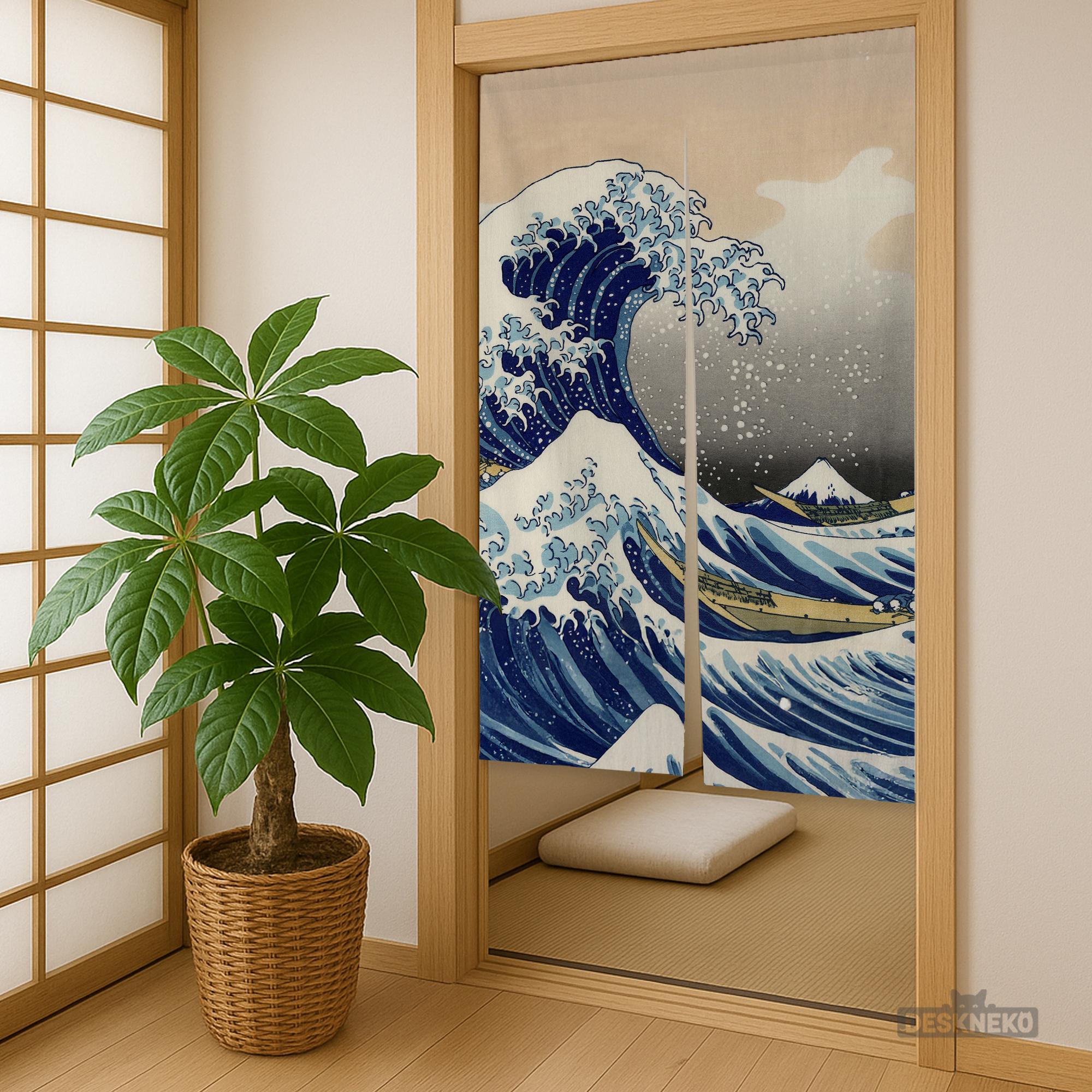 Japanese Noren Door Curtain: Great Wave Hokusai Room Divider Doorway ...