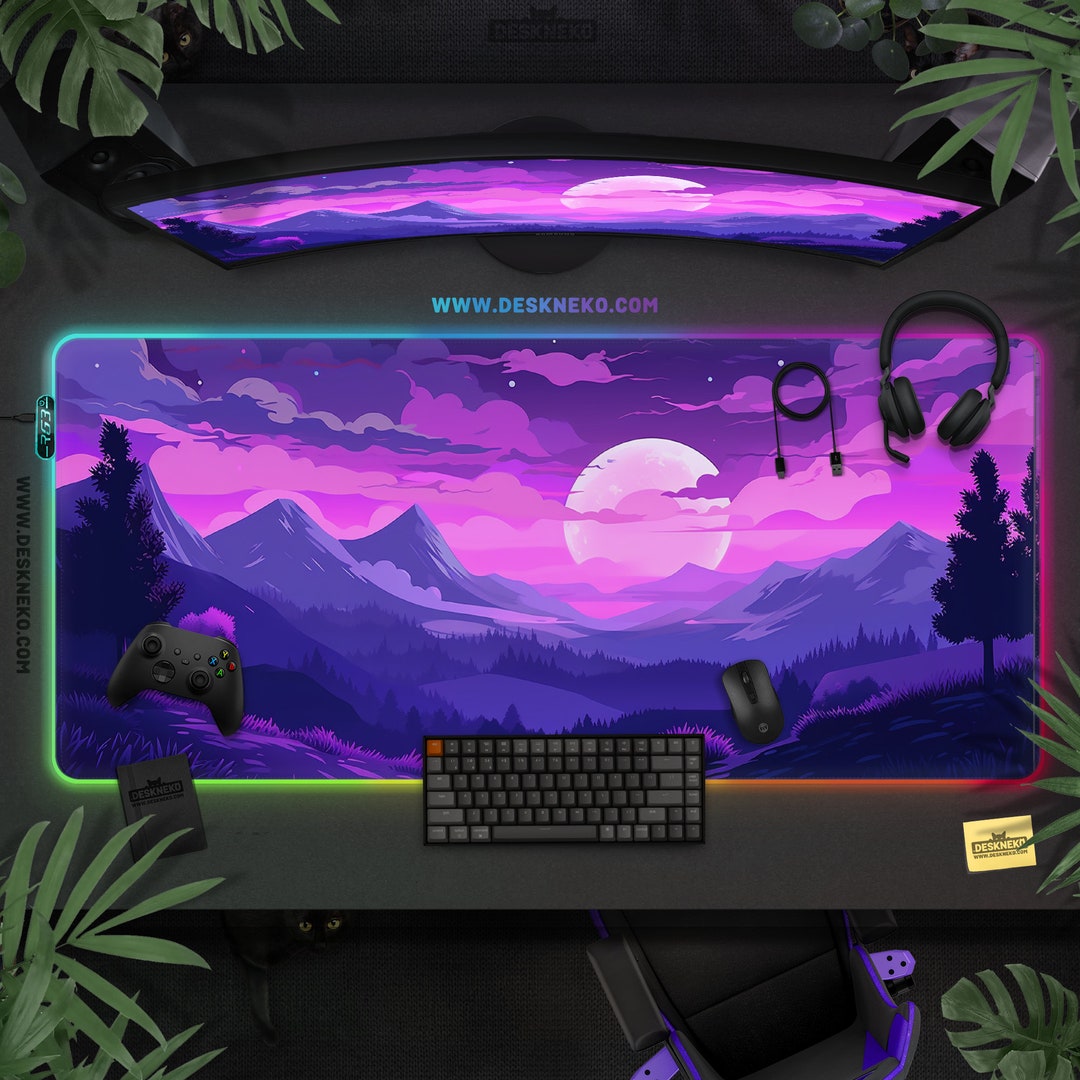Gaming Desk Mat Purple, Led Mouse Pad Rgb, Mousepad Keyboard Matt Xxl ...