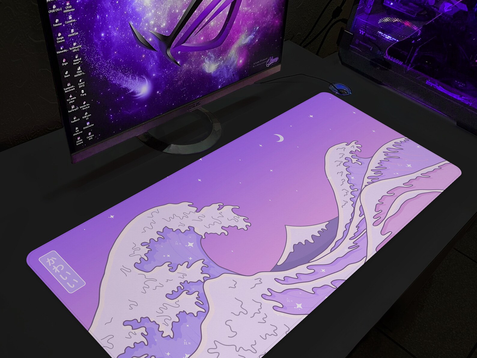 Kawaii Purple Desk Mat Cute Wave Pastel Pink Anime | Etsy